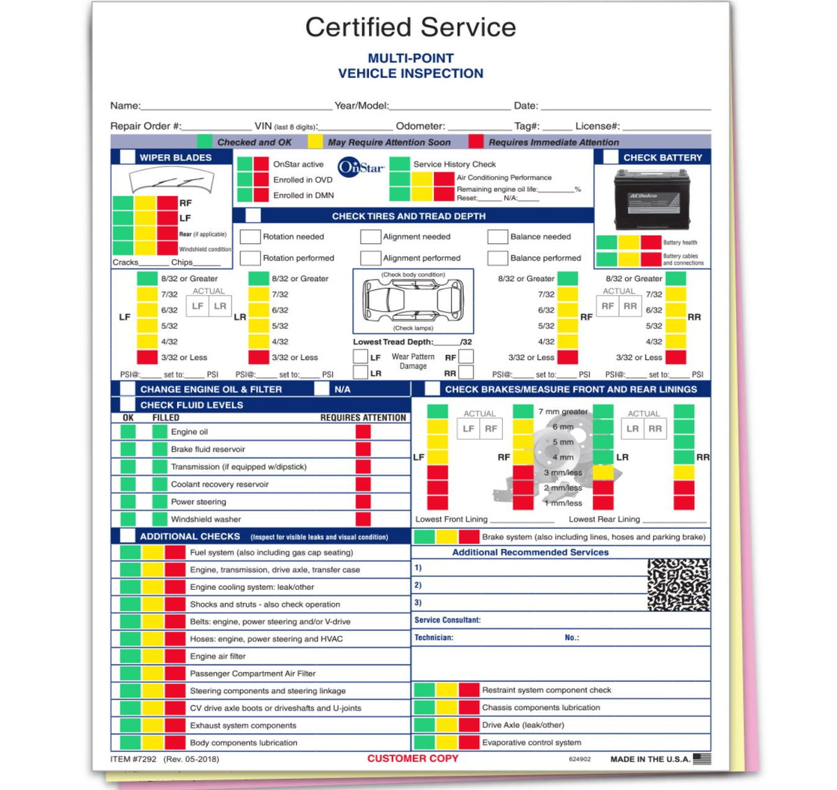 Vehicle Inspection Forms for Auto Service Shops - NapSupply.com – Nap ...