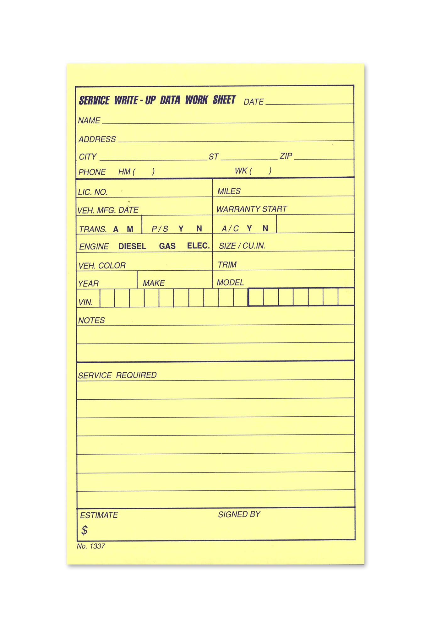 Service Write-Up Data Sheets for Auto Shops - NapSupply.com – Nap Supply