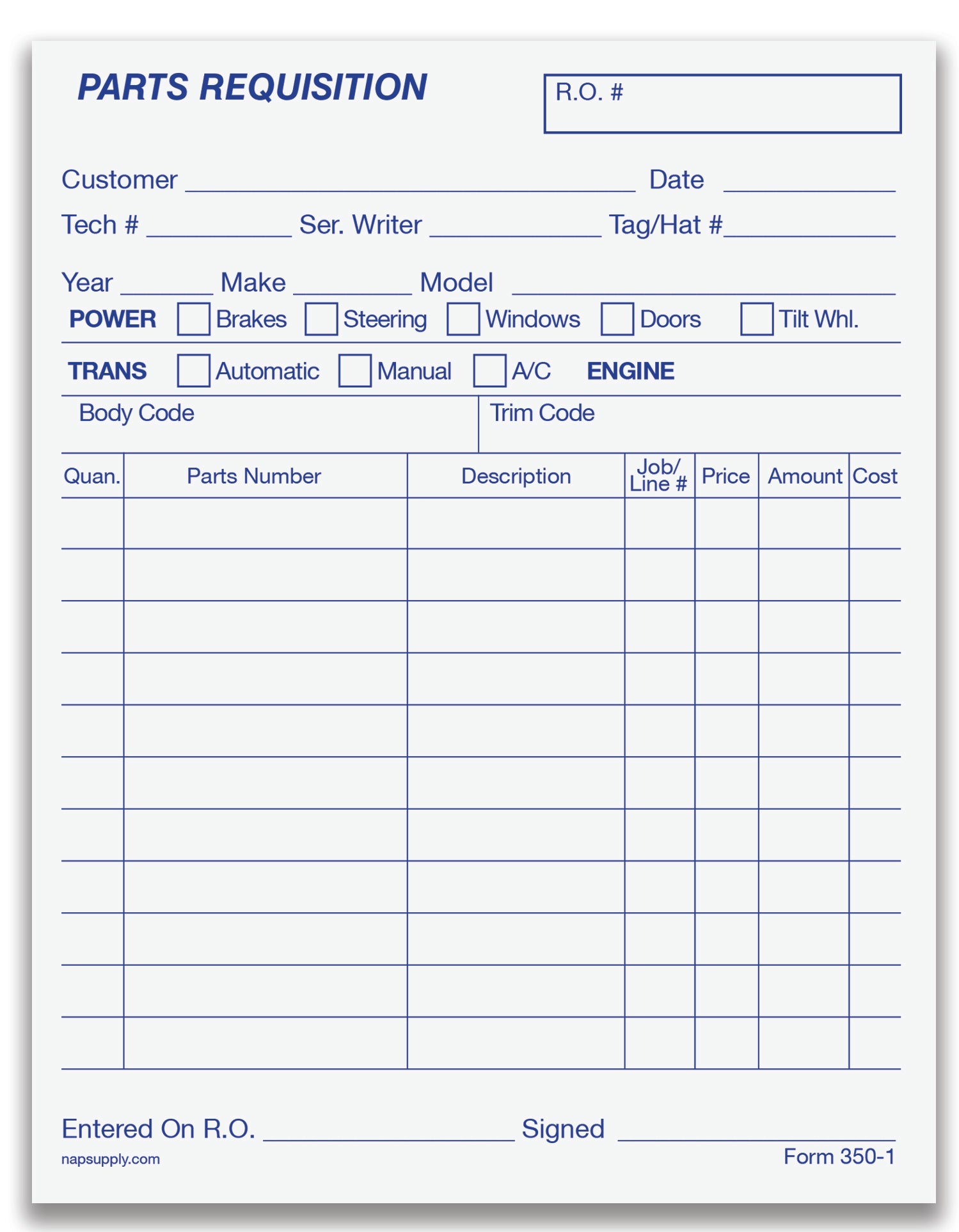 Parts Requisition Forms - Vertical Layout - NapSupply.com – Nap Supply