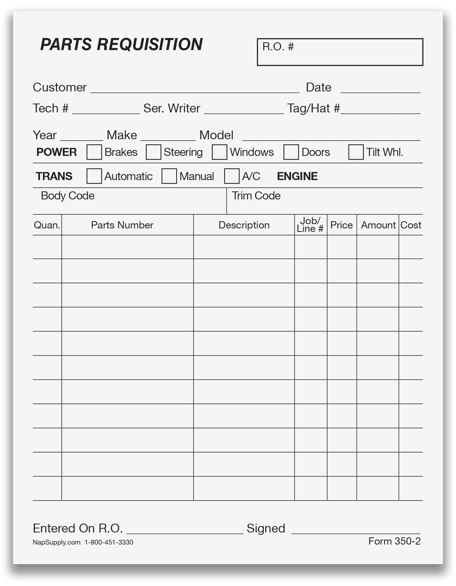 Parts Requisition Form - 2 Part - NapSupply.com – Nap Supply