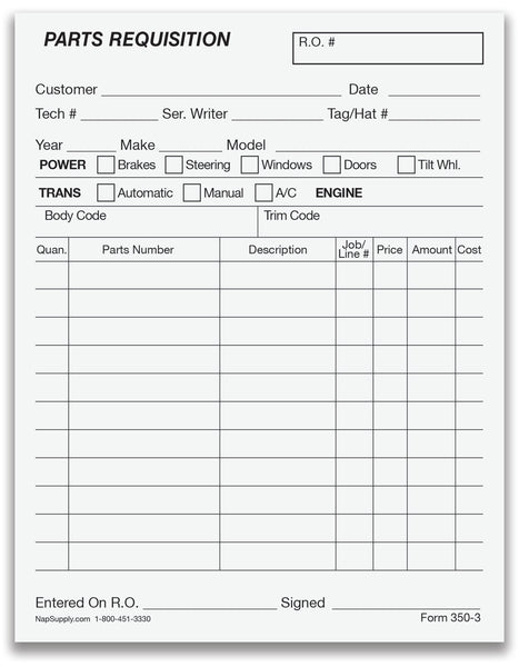 Parts Requisition Forms - 3 Part - NapSupply.com – Nap Supply
