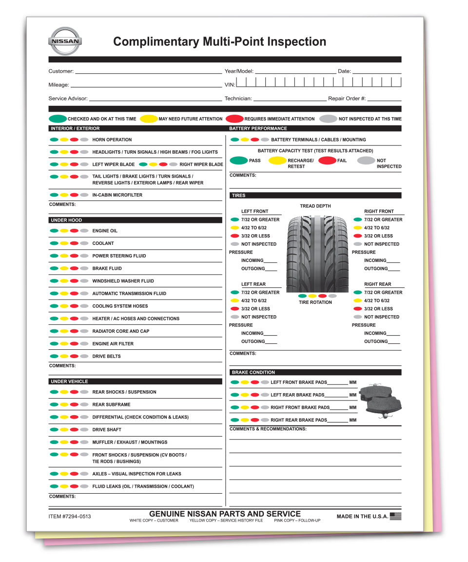 Nissan Multi-Point Inspection Forms - NapSupply.com – Nap Supply