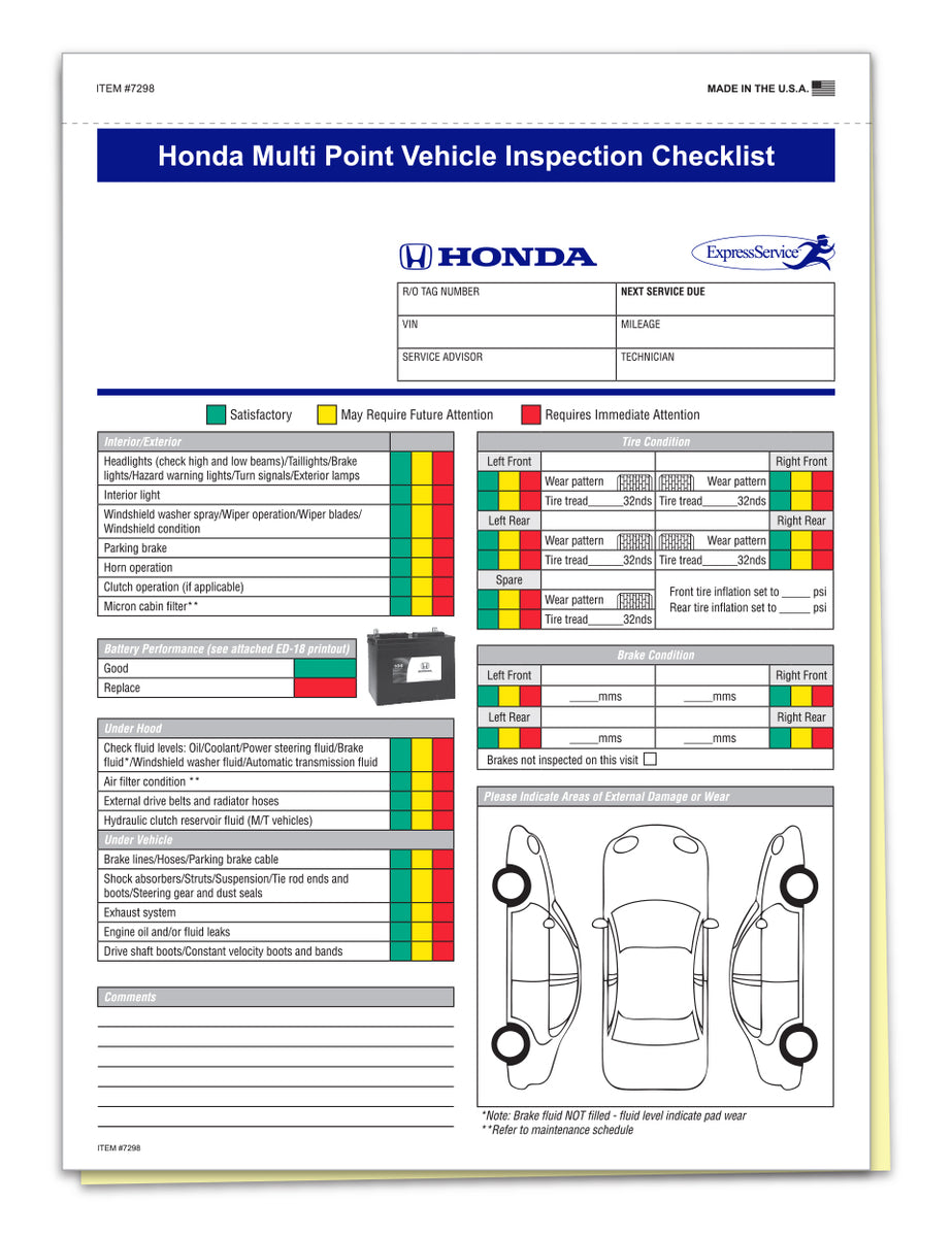 Honda Multi-Point Inspection Forms - NapSupply.com – Nap Supply