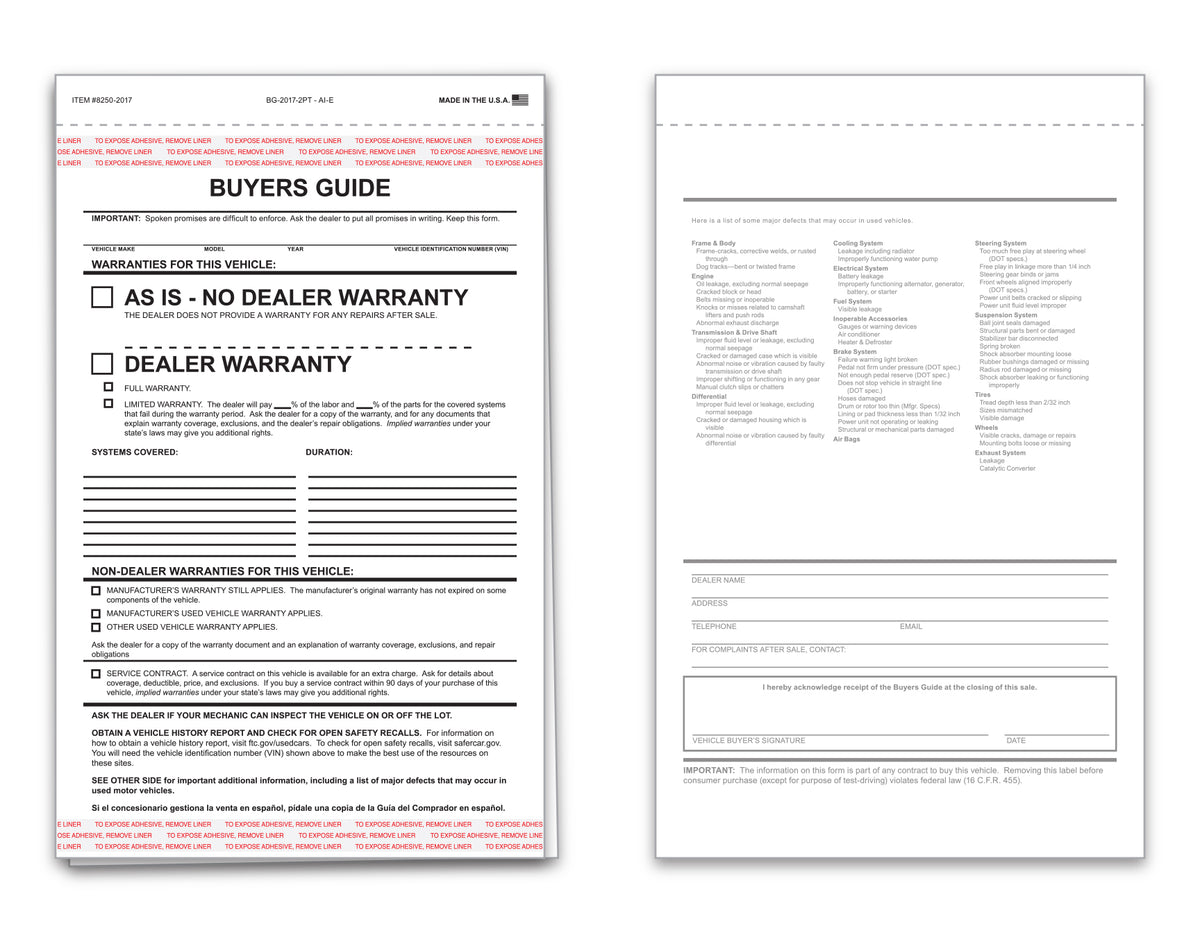 Car Buyers Guides - Carbonless Paper - 50 Count - NapSupply.com – Nap ...