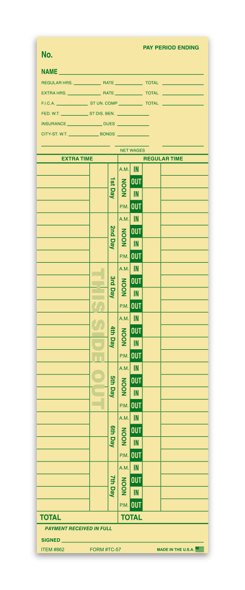 Time Clock Cards - Single Side - Green Ink - NapSupply.com – Nap Supply