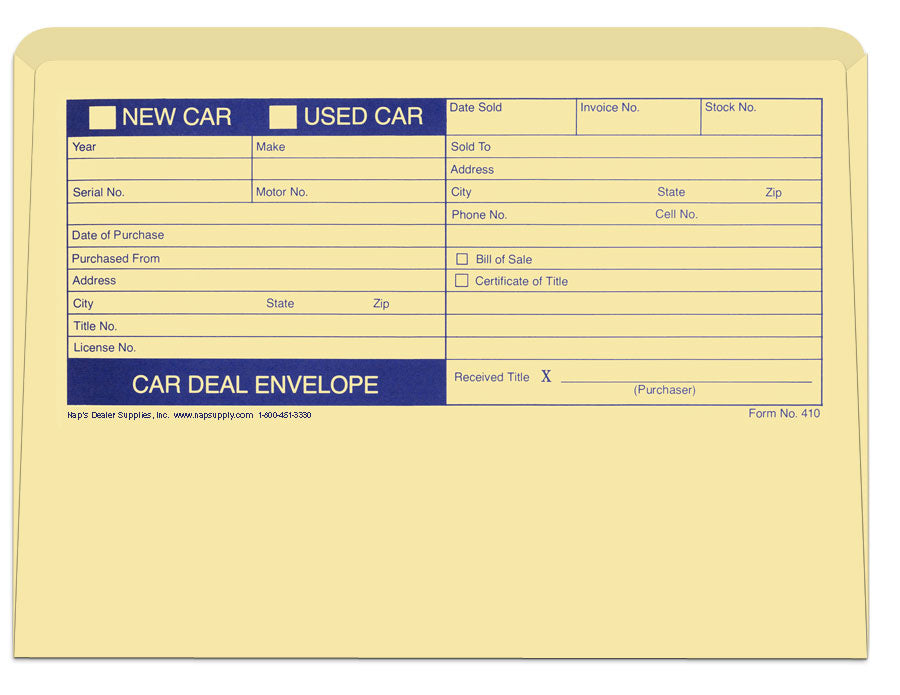 Car Deal Envelopes for Auto Dealers - NapSupply.com – Nap Supply