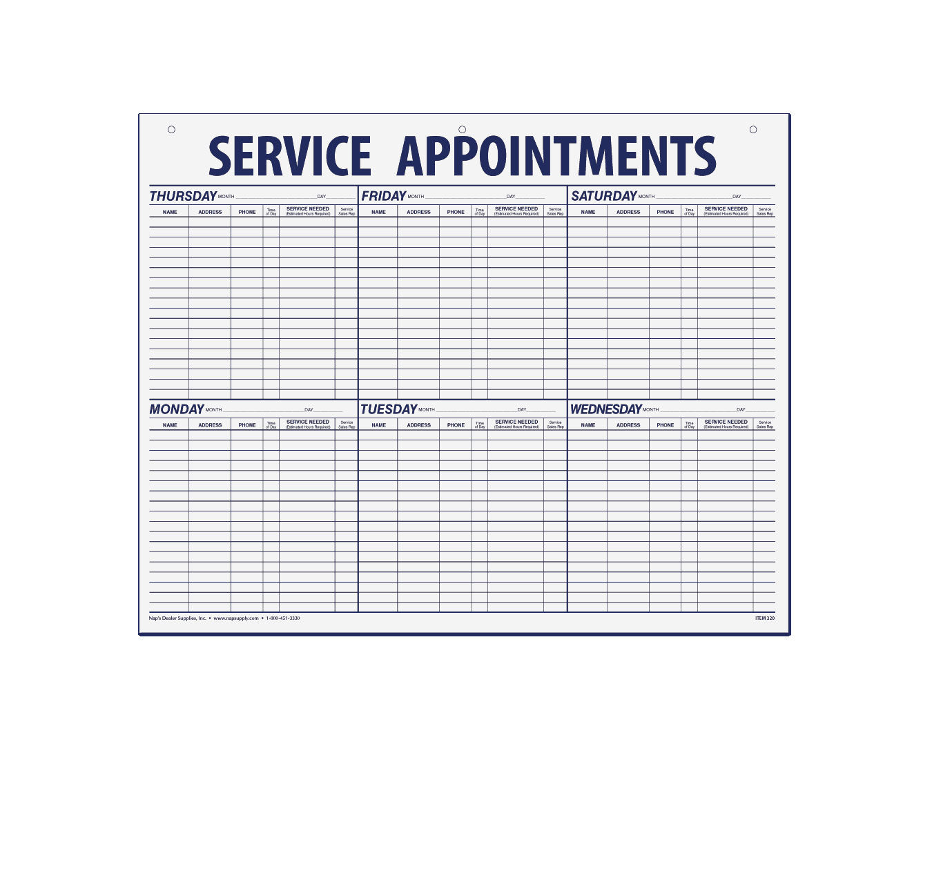 Service Appointment Record Pad Large - NapSupply.com – Nap Supply