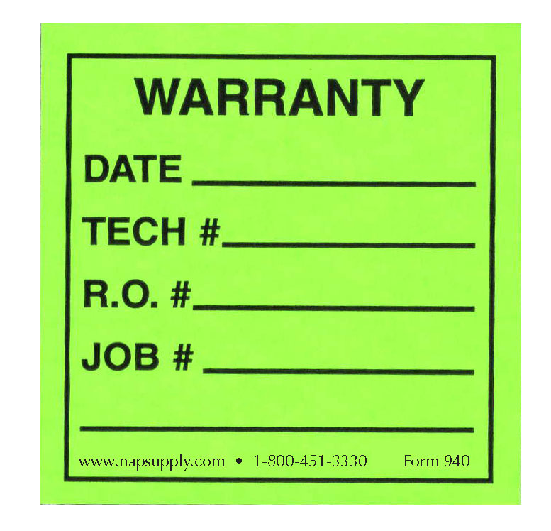 Warranty Labels for Auto Shops Green - NapSupply.com – Nap Supply